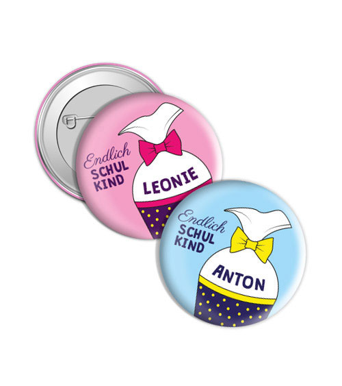 Dein Button "Endlich Schulkind"- Schultüte - Wunschtext